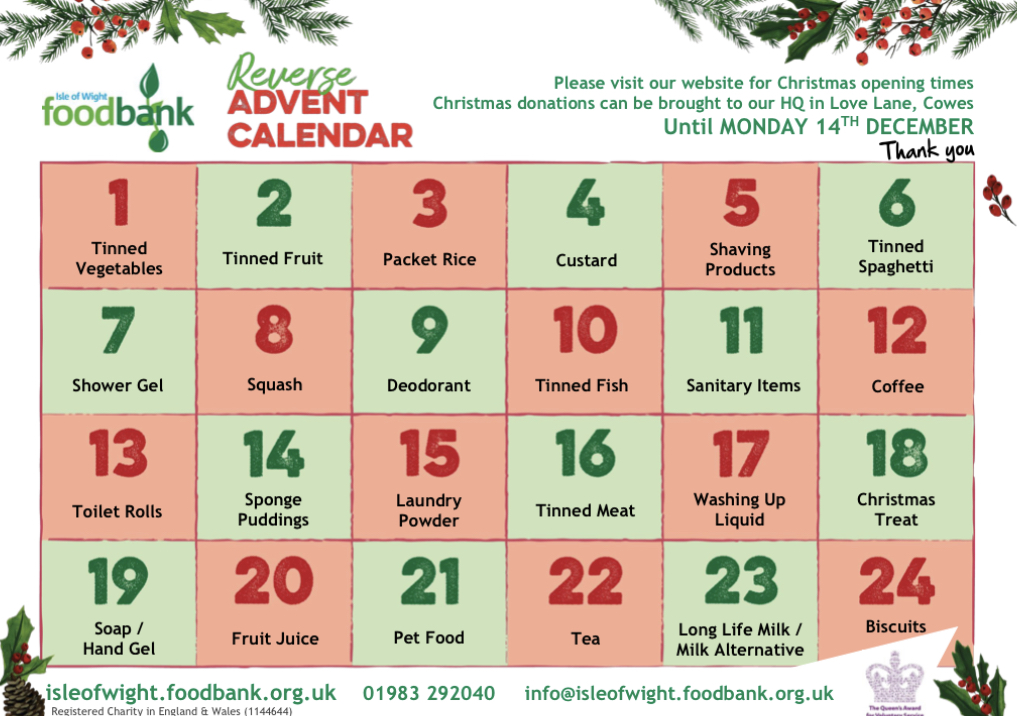 Reverse Advent Calendar Isle Of Wight Foodbank